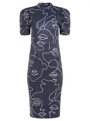 THE GT ATELIER Printed Midi Dress - Black
