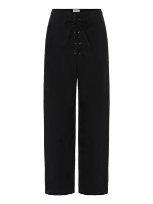 PAR Y ESCALA SL Par Y Escala Sl Rafaela Cotton Trousers With Cutwork Lace-Up Detail