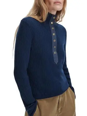 Rag & Bone Lucy Henley Wool Sweater - Navy
