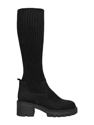 BELLE & BLOOM Ribbed Knit Knee-high Sock Boots - Black