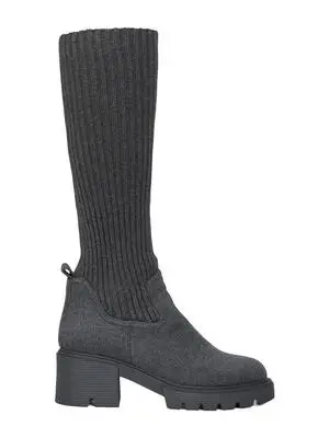 BELLE & BLOOM Ribbed Knit Knee-high Sock Boots - Grey