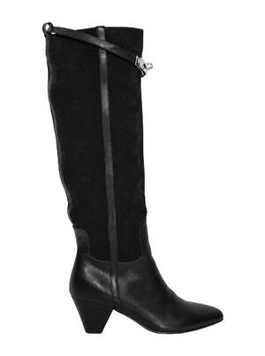 BELLE & BLOOM Belle & Bloom Knee-High Leather And Suede Boots With Sculptural Heel Black