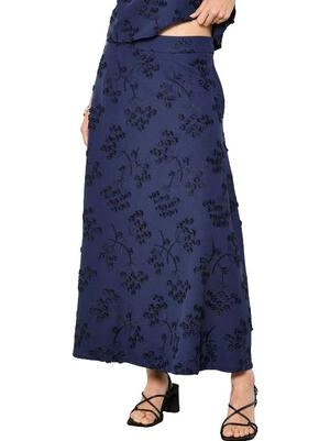 APRICOT Dandelion Embroidered A-line Midi Skirt - Navy