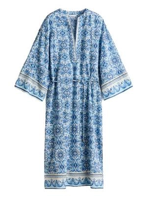H&M Belted Tunic Dress - Blue/patterned