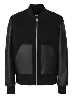 Mackage Tripp Wool Bomber Jacket With Leather Sleeves - Black