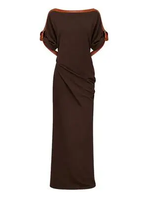 SALVATORE FERRAGAMO Ferragamo Long Viscose Dress With Leather Trim