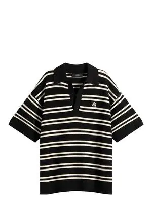 Amiri Stripe Knit Short Sleeve Polo - Black