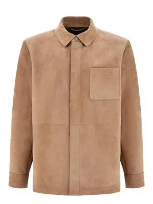 Canali Nuvola Taupe Lambskin Suede Overshirt - Brown