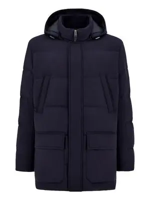 Canali Navy Quilted Wool Down Car Coat - Blue