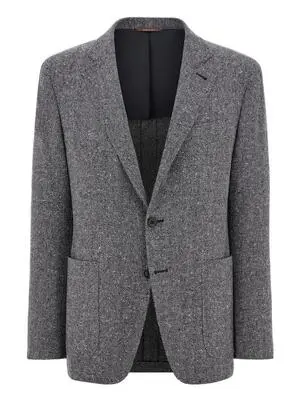 Canali Black And 170's Wool And Cashmere Herringbone Modern-fit Kei Jacket - White