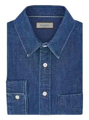 Canali Denim Stonewashed Cotton Relaxed-fit Shirt - Blue