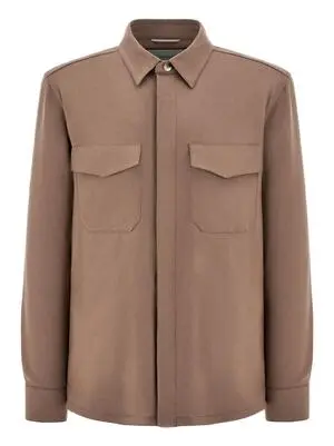 Canali Walnut Wool Flannel Relaxed-fit Overshirt - Brown