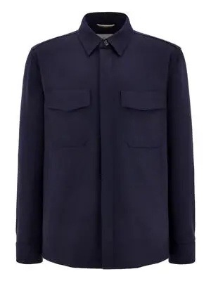 Canali Navy Wool Flannel Relaxed-fit Overshirt - Blue