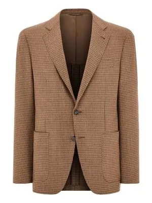 Canali Kei Jacket In Wool And Silk Houndstooth - Brown