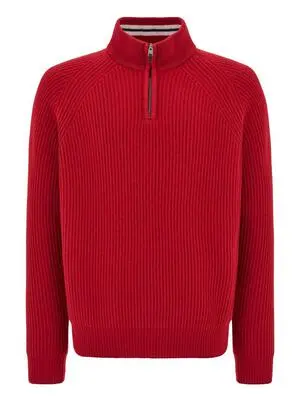 Canali Cashmere English Rib Zip Mock Neck Sweater - Red