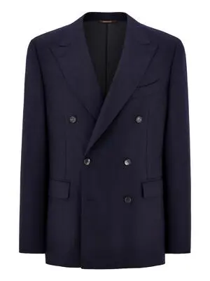 CANALI Navy Blue Wool And Silk Double-breasted Modern-fit Jacket
