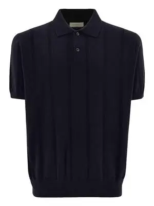 Canali Navy Merino Wool Structured-rib Polo Shirt - Blue