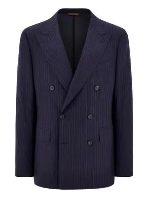 Canali Navy And Gray Wool Double-breasted Pinstriped Modern-fit Jacket - Blue