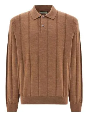 Canali Ocher Merino Wool Structured-rib Polo Shirt - Yellow