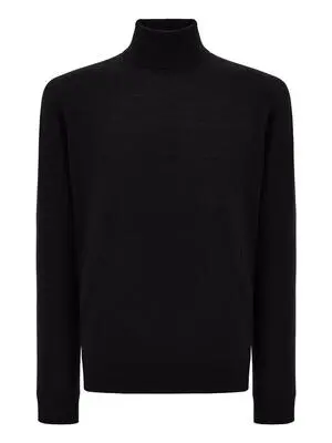 Canali Nuvola Seamless Merino Wool Turtleneck - Black