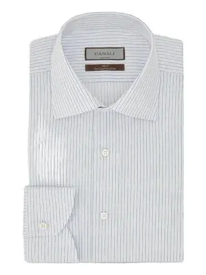 Canali And Light Blue 140/2 Cotton Striped Regular-fit Shirt - White