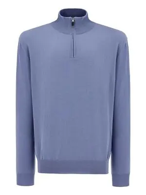 Canali Canali Men's Zip-Up Mock Neck Sweater Light Blue