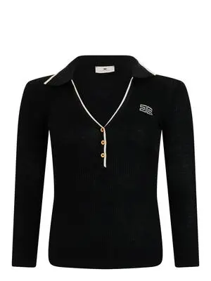 Elisabetta Franchi Ribbed Wool Polo-collar Sweater - Black