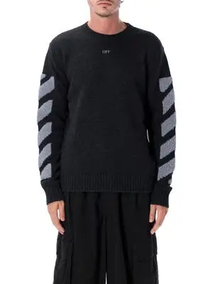 Off-White Diagonals Fuzzy Knit Crewneck With Brushed Motif - Grigio