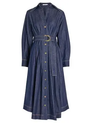 Zimmermann Belted Denim Midi Shirt Dress - Navy