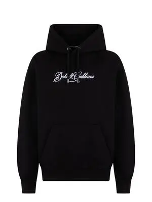 Dolce & Gabbana Cotton Hoodie With Embroidered Logo - Black