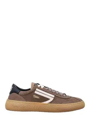 PURAAI Vintage Suede Lace-up Sneakers With Contrasting Leather And Textured Rubber Sole - Beige