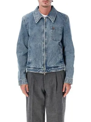 AMI Paris Washed Indigo Denim Workwear Jacket - Bleu Used