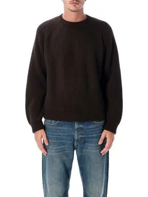 Saint Laurent Rib-knit Cashmere Sweater With Leather Patch - Ebene