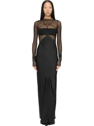 Rick Owens Sheer Mesh Long Sleeve Floor-length Gown - Nero