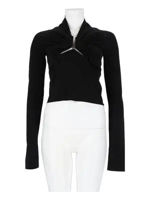 Rick Owens Draped Long Sleeve Crop Top With Cut Out Detail - Black