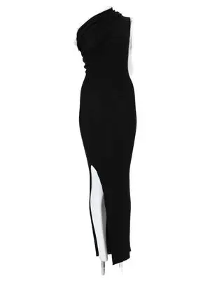 RICK OWENS Rick Owens Draped One-Shoulder Ribbed Midi Dress