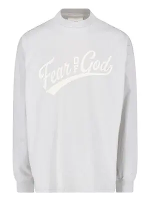 Fear Of God Graphic Mock Neck Long Sleeve T-shirt - Grey