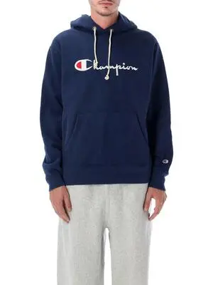 Champion Fleece Hoodie With Embroidered Chest Logo - Blu