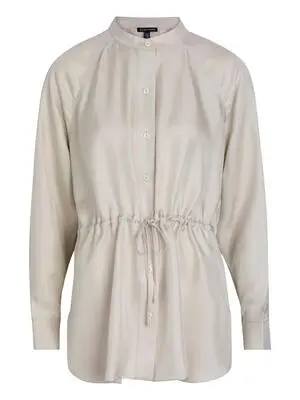EILEEN FISHER EILEEN FISHER Mandarin Collar Silk Shirt With Drawstring Waist