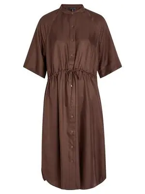 Eileen Fisher Mandarin-collar Silk Midi Shirt Dress - Brown