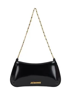 Jacquemus Mini Curved Shoulder Handbag With Gold Chain Handle - Black
