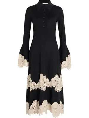 Zimmermann Valiant Lace-trim Wool Midi Shirt Dress - Black