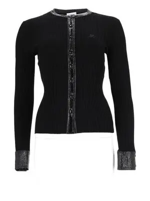 COURREGES COURREGES Ribbed Button-Front Cardigan With Contrast Trim