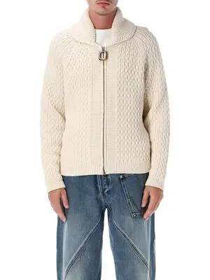 JW Anderson Shawl Collar Cable Knit Zip Cardigan - Beige