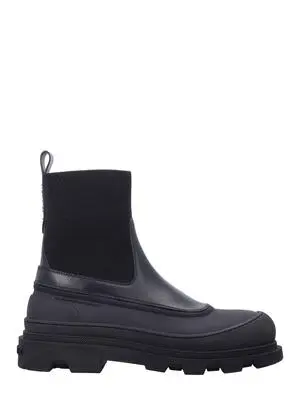 Moncler Leather Chelsea Boots With Elastic Sides And Technical Sole - Nero