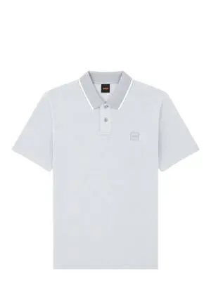 BOSS Cotton Polo Shirt With Tipped Collar - Grey