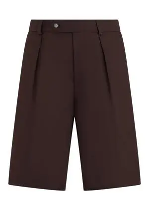 BOSS Pleated Short Pants With Zip And Button Closure - Brown