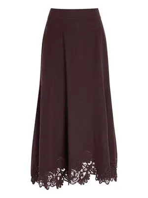 Zimmermann Valiant Lace-trim Wool Midi Skirt - Brown