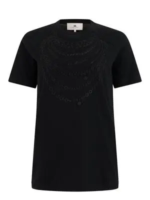 Elisabetta Franchi Cotton Printed Short-sleeve T-shirt - Black