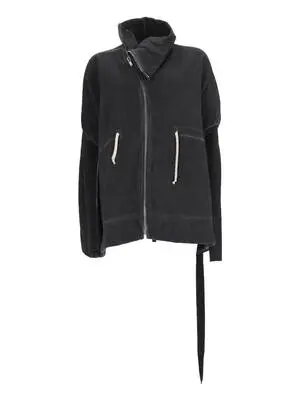 Rick Owens Oversized Asymmetric Zip Hooded Jacket - Black